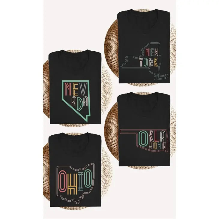 Neon State Shape T-Shirt – ScissortailGifts